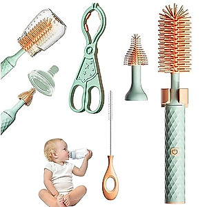 Bottle Spark Bottle Cleaner, Electric Silicone Bottle Brush Set, Bottle Cleaning Brush for Bottles, Baby Bottles, Sports Bottle, Vase, Glassware, Smaller Diameter Bottle Openings (Green)