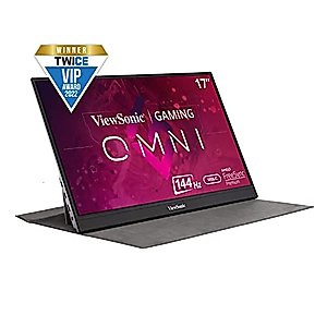 ViewSonic VX1755 17 Inch 1080p Portable IPS Gaming Monitor with 144Hz, AMD FreeSync Premium, 2 Way Powered 60W USB C, Mini HDMI, and Built in Stand with Cover for Home and Esports, 9.7"x15.6"x0.7"