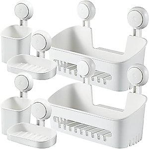 2 Sets Shower Caddy Suction Cup with Soap Dish and Toothbrush Holder One Second Installation No Drilling Suction Shower Shelf Removable Suction Shower Organizer for Bathroom Kitchen