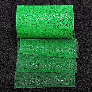 Glitter Tulle Rolls, 6” by 50 Yards (150FT) Sparkling Tulle Spool Ribbon Sequin Tulle Netting Fabric for Tutu Skirt Wedding Birthday Baby Shower (Green)