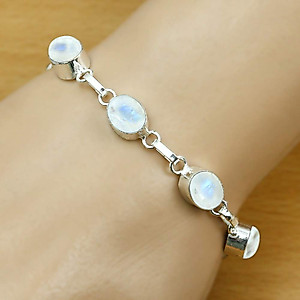 Sterling Silver Jewelry 21.15 Cts Moonstone Bracelet For Women White Stone June Birthstone Handmade Bracelet Mother's Day Gifts For Mom Wife
