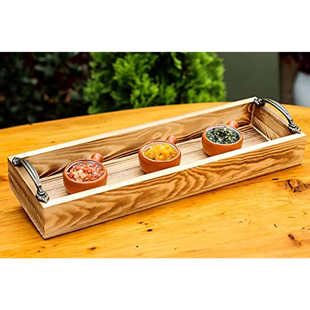 Strova Rectangular Wood Serving Tray with Handles – 16 Inch Long Narrow Tray for Serving Wine, Appetizers, Coffee, Condiments, Fruits, and More