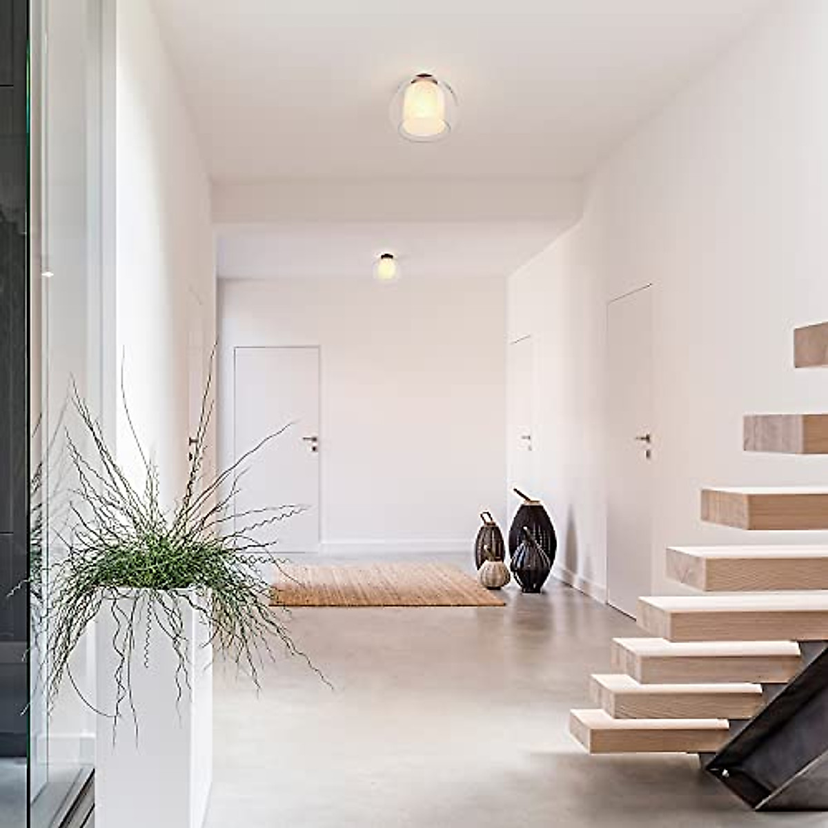 Globe Electric 61256 Aura 1-Light Flush Mount Ceiling Light, Bronze, Clear Glass Outer Shade, Frosted Glass Inner Shade, Brown, Bulb Not Included