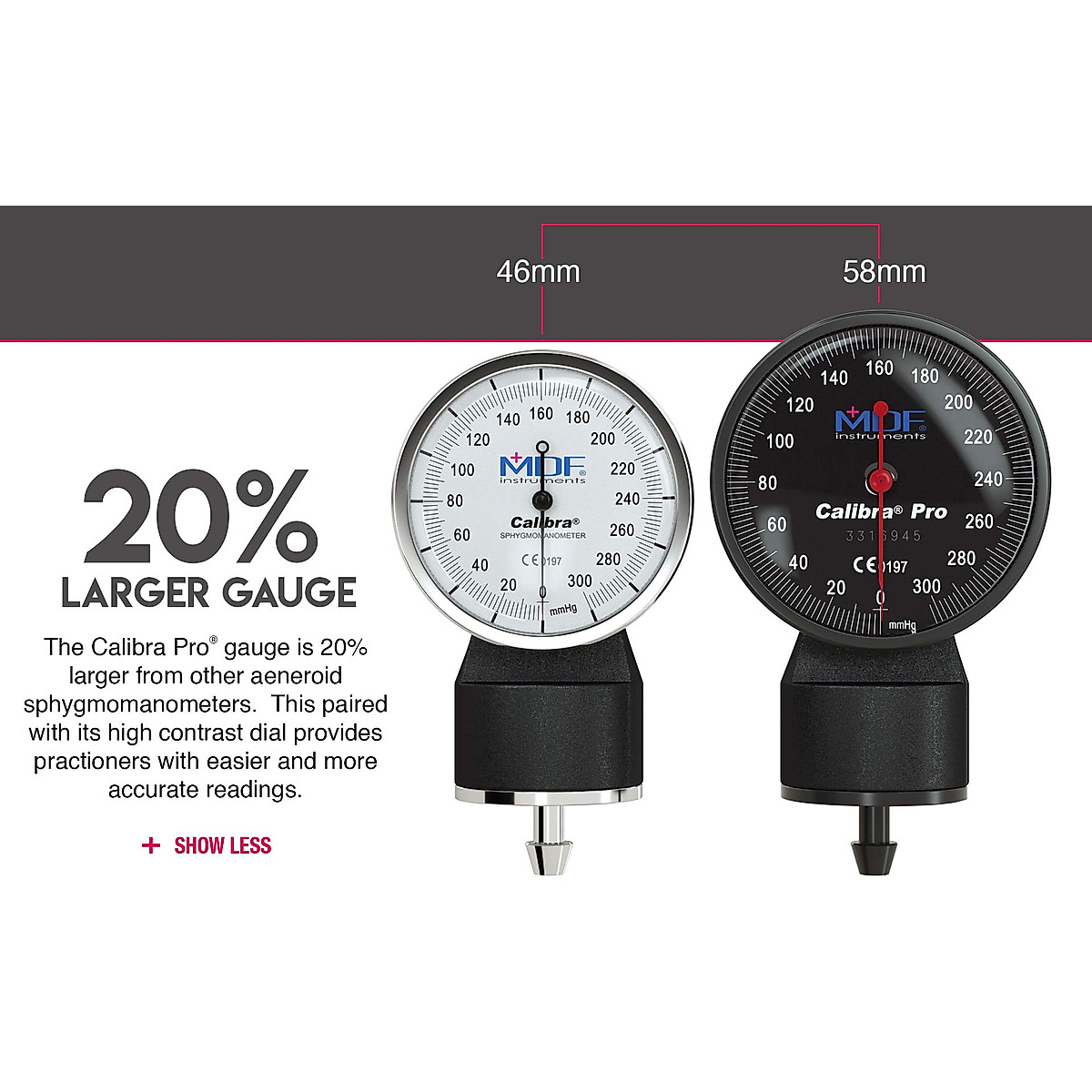 MDF Instruments, Extra Large Gauge Calibra Pro Aneroid Sphygmomanometer with Shock Guard & Adult Sized Cuff Included, Lifetime Calibration, Black Dial, Black Cuff, MDF808B11