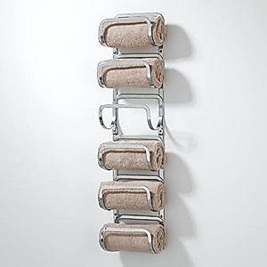 mDesign Wall Mount Towel Storage Rack for Bathroom - 6-Tier Hanging Organizer - Mounted Shelf for Multiple Bath Towels or Rolled Robes - Wine Bottle Holder - Steel Metal - Carson Collection - Chrome