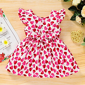Toddler Girls Valentine's Day Dress Baby Ruffled Stripe Love Heart Print Princess Sundress One-Piece Clothes (Red, 18-24M)