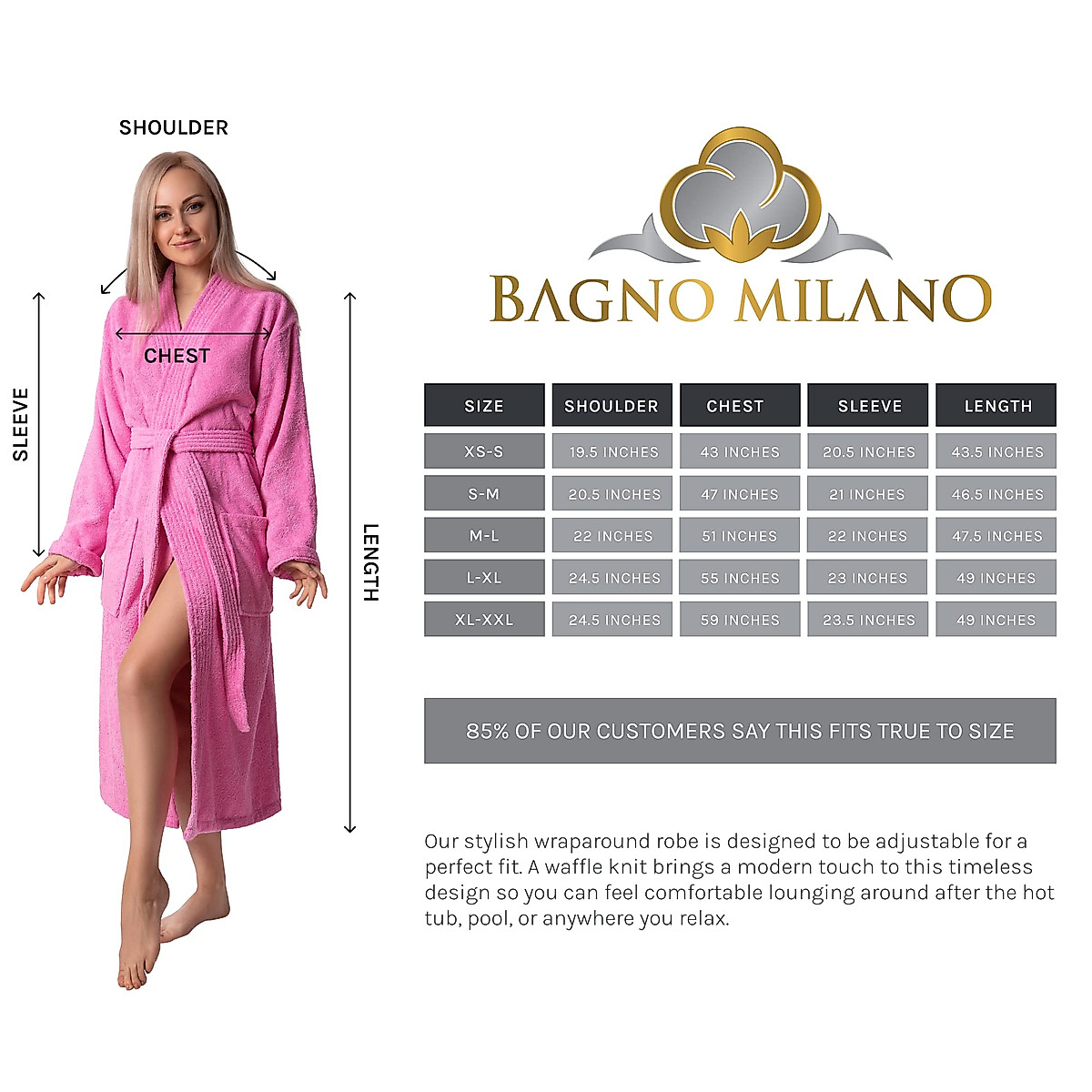 BAGNO MILANO Terry Cloth Robes for Women - Hooded Kimono Style Turkish Cotton Bathrobes for Women (Grey, Small-Medium, s)