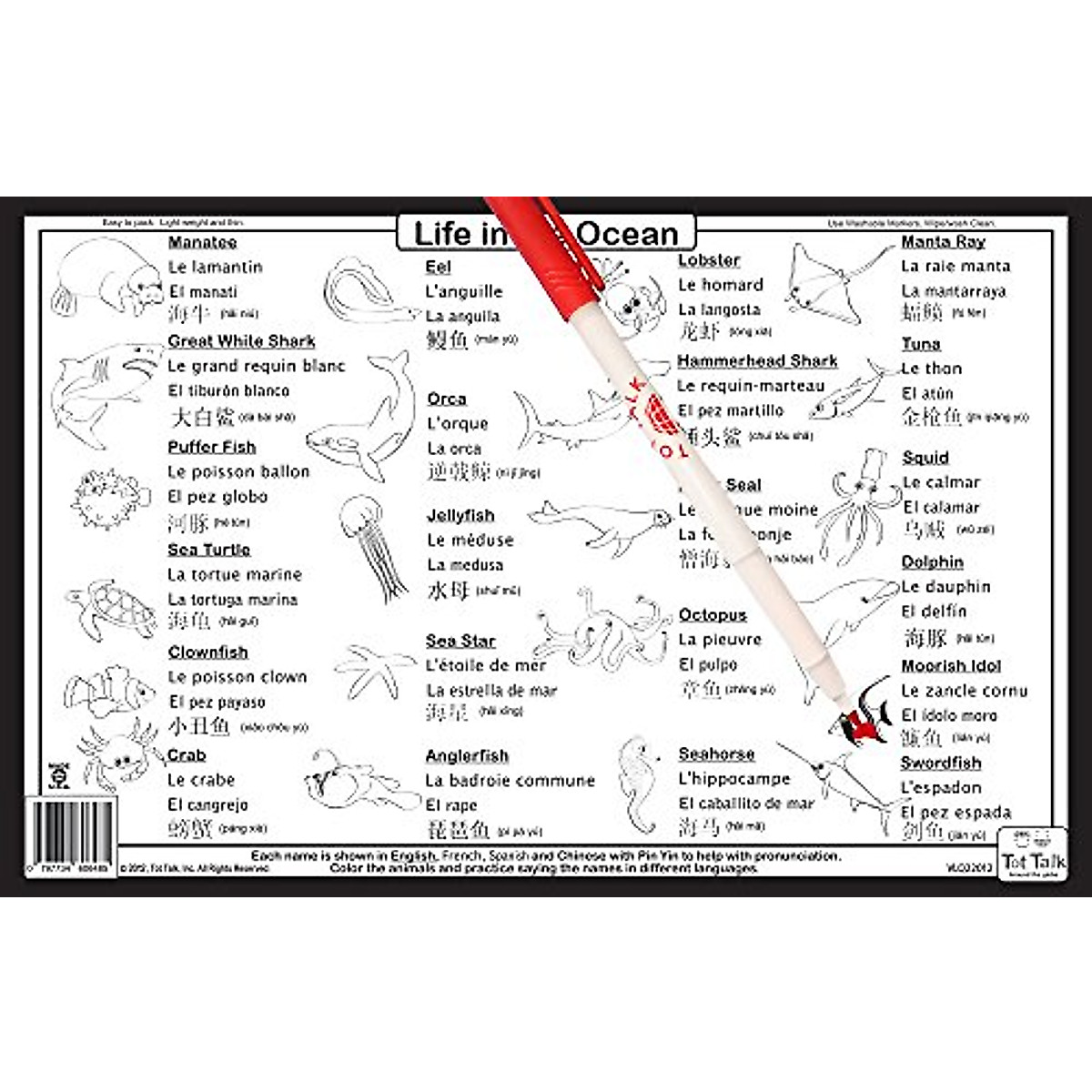 Tot Talk Educational Kids Placemats - Animals Nature of 4 Table Mats: Ocean, Jungle, Savanna, Mountain Animals - Reversible Activities - Waterproof, Washable, Wipeable, Durable, Double-Sided