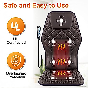 AOVOJRM Vibration Back Massager with Heat,Massage Chair Pad to Release Stress and Fatigu,9 Vibration Massage Nodes & 2 Heat Levels, Chair Seat Massager for Home Office, Gifts for Women/Men,PU Leather