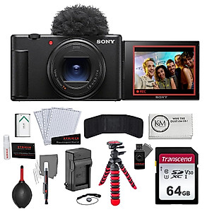 Sony ZV-1 II Digital Camera | Black Bundled with Extra NP-BX1 Battery + 12" Tripod + Battery Charger + 64GB Memory Card + Microfiber Cleaning Cloth + Photo Starter Kit (11 Pieces) (7 Items)