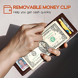 RUNBOX RFID Blocking Genuine Leather Slim Wallet for Men Bifold Minimalist Front Pocket Mens Wallet with Money Clip Thin Gift Box