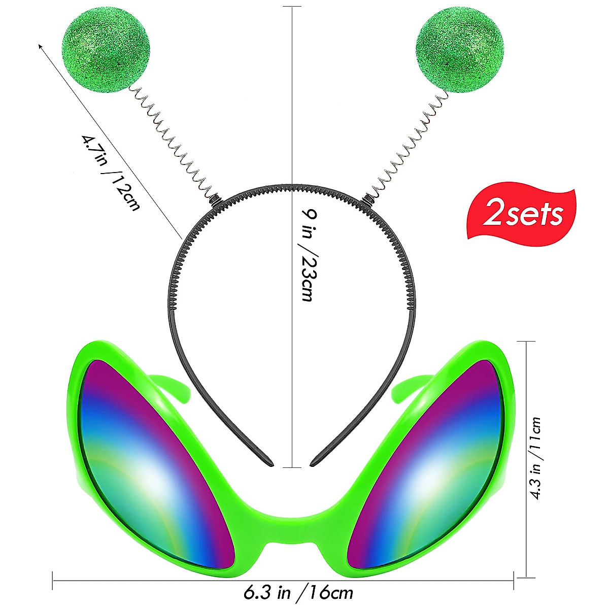Dolkoic 4Pcs Halloween Alien Headband and Glasses,Alien Martian Antenna Headband Set Costume Party Favors Accessory for Adults and Kids Green