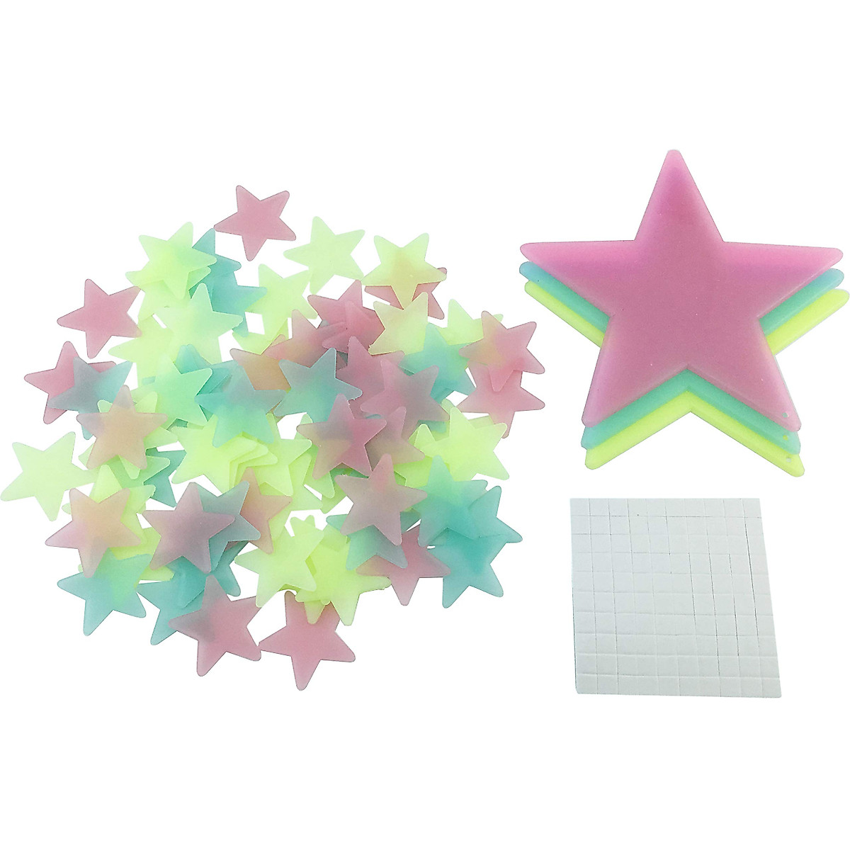 HoneyToys 204PCS 1.2" Luminous Stars Fluorescent Noctilucent Plastic Wall Stickers Decals for Home Ceiling Wall Baby Kids Bedroom (Multi-Color)