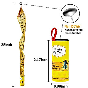 Dwcom 20PCS Sticky Fly Strips, Fly Paper Roll Hanging, Fly Tape Trap Ribbon, Gnat Mosquito Catcher Killer Indoor&Outdoor