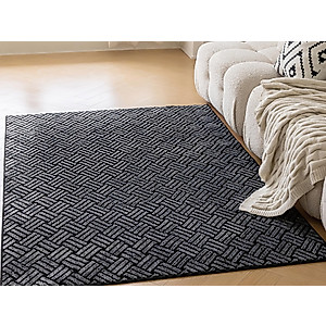 KORBLISS Ultra-Soft Microfiber Non-Slip 6x9 Area Rug, Luxurious Machine Washable Carpet for Bedrooms, Living Rooms, and Kids' Rooms, Jacquard Black