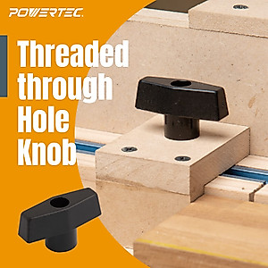 POWERTEC 71121 T Track Knob Kit w/ Threaded Knobs and 5/16”-18 T Slot Bolts, 16-Piece Set, T Track Accessories for Woodworking Jigs and Fixtures