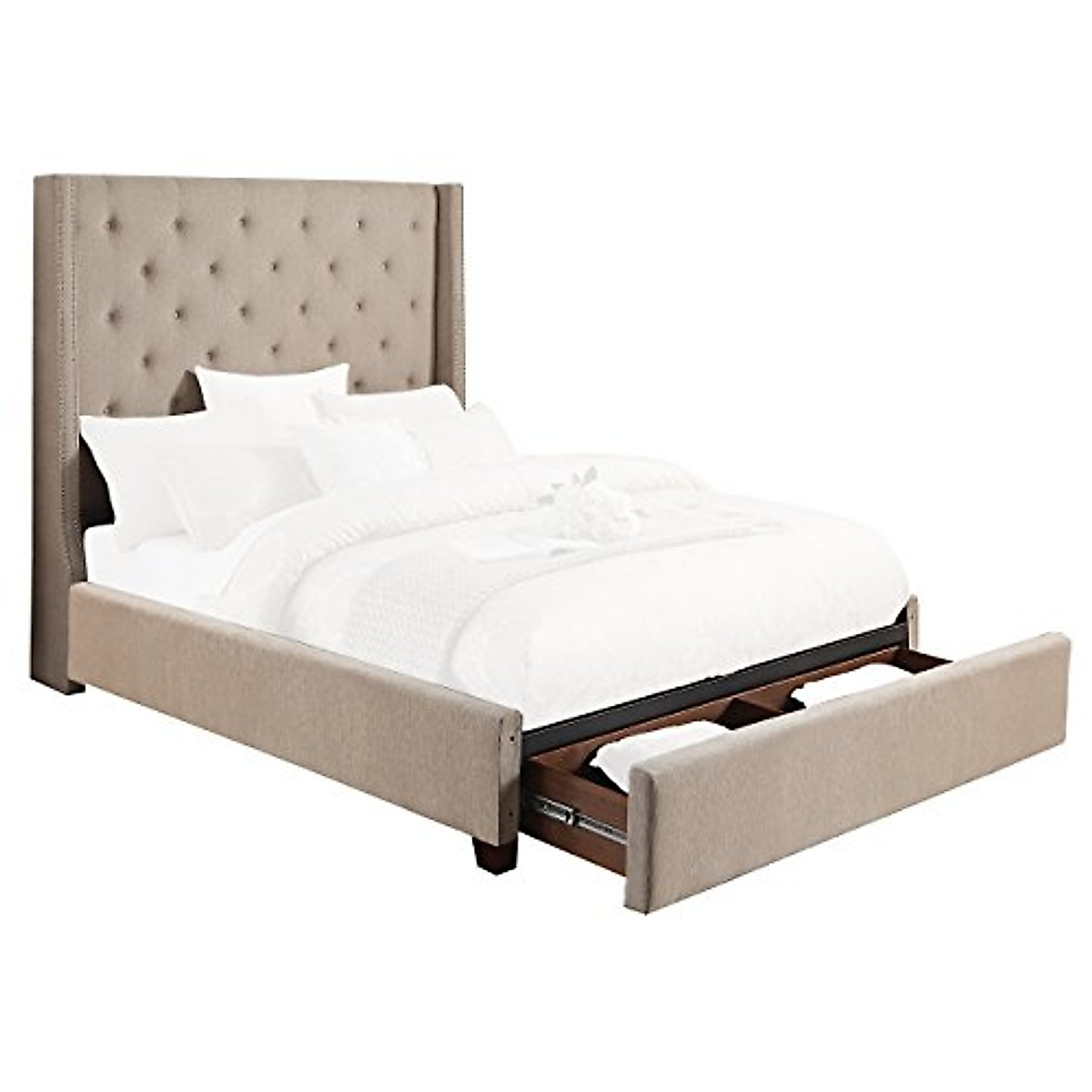Homelegance 5877KBE-1CKDW Fairborn Fabric Upholstered Platform Storage Bed, Cal King, Beige
