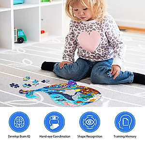 Jigsaw Puzzles for Kids Ages 4-8, 108 Pieces Whale Shaped Cardboard Puzzles for Animal Lovers, Sturdy Floor Puzzles Box and Poster, Educational Toys Gift for Boys Girls, 23.38 x 14.72 Inch