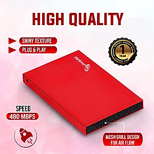 SUHSAI Aluminum Case External Hard Drive 1TB USB 2.0 Slim & Compact Data/Photos Backup & Storage Memory Expansion Portable Hardisk Hardrive 2.5" HDD for Mac Pc Laptop Computer Desktop (Red)