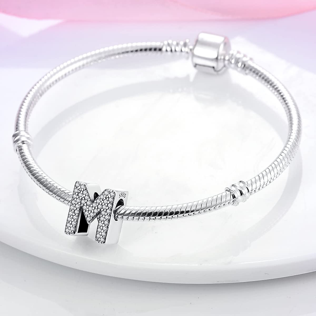 MULA 925 Sterling Silver Charms for Bracelets and Necklaces A-Z Alphabet Beads Dangle Pendants with 5A Cubic Zirconia Jewelry for Women