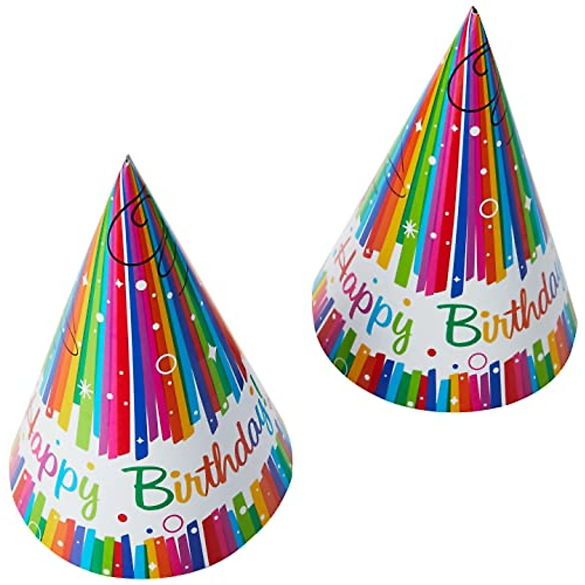 Multicolor Rainbow Ribbons Birthday Paper Party Hats (Pack Of 8) - Vibrant Paper Hats, Perfect For Kids & Adults - One Size Fits All