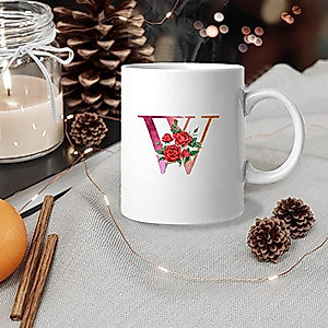 Yelolyio English Alphabet Letter Coffee Mug, Alphabet Initial Letter W Coffee Cup, Monogram Mug Cup, 11oz