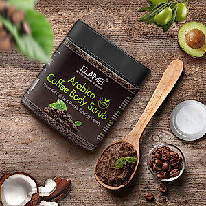 Body Scrub Exfoliation for Dry Dead Skin, Body Polish Cream with Arabica Coffee-Anti Cellulite and Stretch Mark Treatment, Deep Cleansing and Moisturizing Body, Face and Lip scrub 8.8 oz