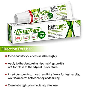 Natural Strong Denture Adhesive NaturDent holds Dentures Longer and Stronger No Zinc No Petrochemical No Paraben No Yucky Taste