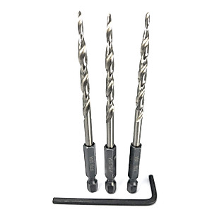 FTG USA Wood Countersink Drill Bit Set Sizes 6 8 10 12 Countersink Tapered Drill Bits, 2 Wood Plug Cutter 3/8" & 1/2" with 3 Replacement Bits #8 (11/64"), 2 Stop Collars, 1 Allen Wrench, Hex Shank