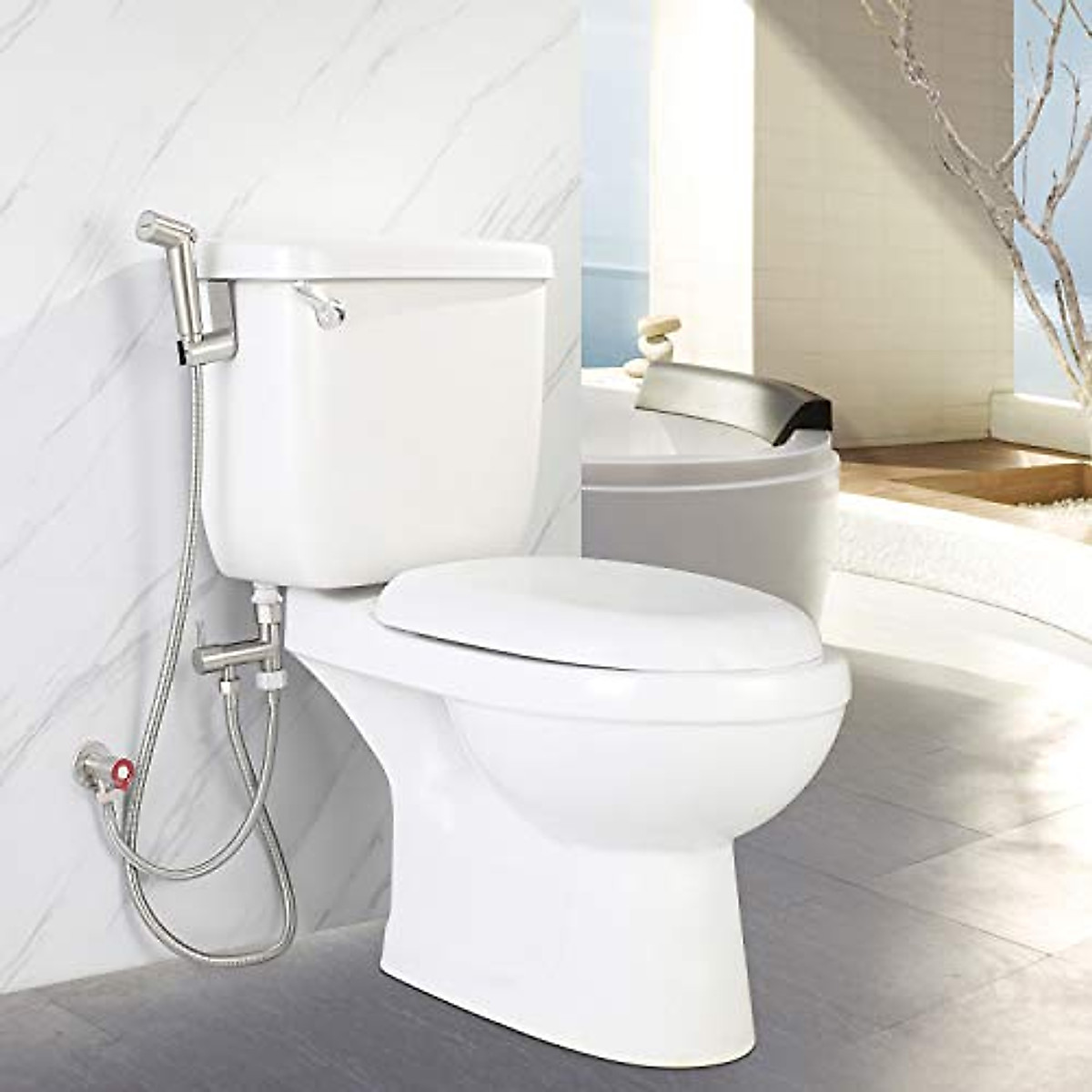 Bidet Sprayer for Toilet,Pressure Adjust Bidet Wand, Double Shut-Off Brass Valve Brushed Nickel