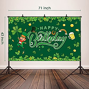 Happy Birthday St. Patrick's Day Backdrop Banner Saint Patricks Birthday Party Decorations Green Shamrock Sign Irish Luck Day Photo Booth Banner Birthday Backdrops Decor Supplies