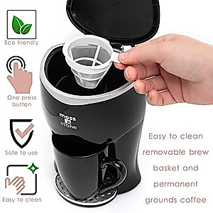 Moss & Stone Mini Drip Coffee Maker with Mug, Small Coffee Pot With Coffee Cup, Mini Coffee Maker, One Cup Coffee Maker (1 Drip & 4oz Mug)