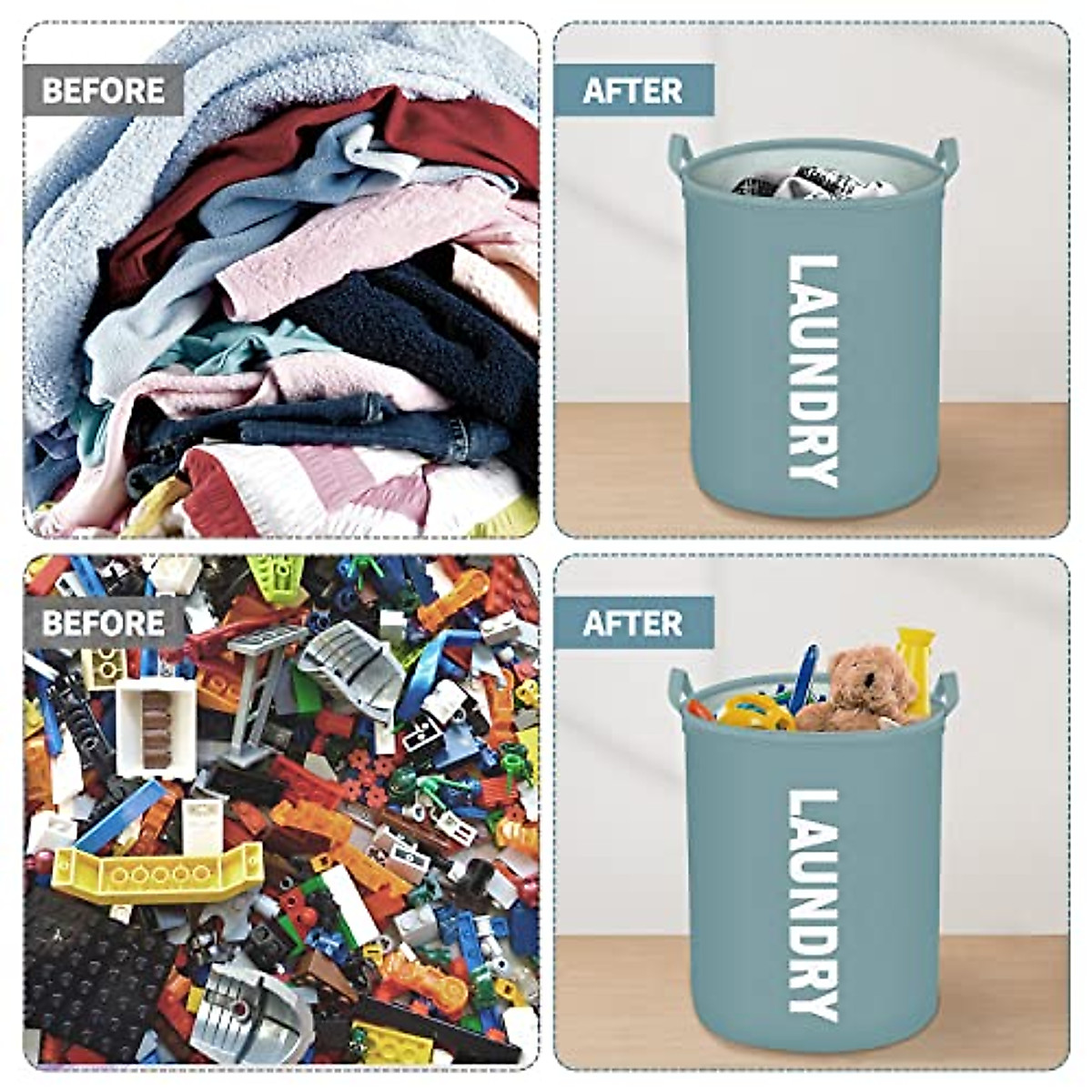 Consmos 2-Pack Collapsible Laundry Basket, Large Laundry Hamper with Handle, Freestanding Laundry Baskets Dirty Clothes Basket for Bedroom, Bathroom& College Dorm, Haze Blue