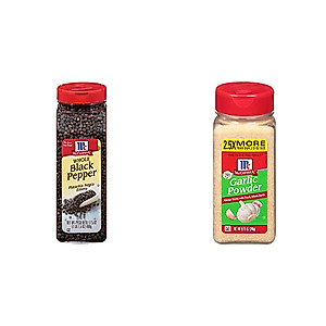 McCormick Whole Black Pepper, 17.5 oz & Classic Garlic Powder, Value Size, 8.75 Oz