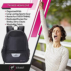 ERANT Basketball Backpack - Extra Large Sports Bag with Separate Ball and Shoe Compartment - Durable Design - Suitable for Boys and Girls - Black