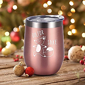 GINGPROUS Oh for Sake Wine Tumbler, Birthday Gifts for Women Friends Mom Dad Wife Husband Family Grandma, 12 Oz Insulated Stainless Steel Wine Tumbler with Lid, Rose Gold