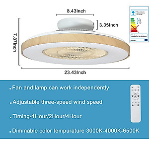 Anresun 23" LED Ceiling Fan with Lights, for Indoor Kitchen Bathroom Bedroom, Dimmable with Remote Control, 3 Files, Adjustable Wind Speed, Modern Ceiling Fan