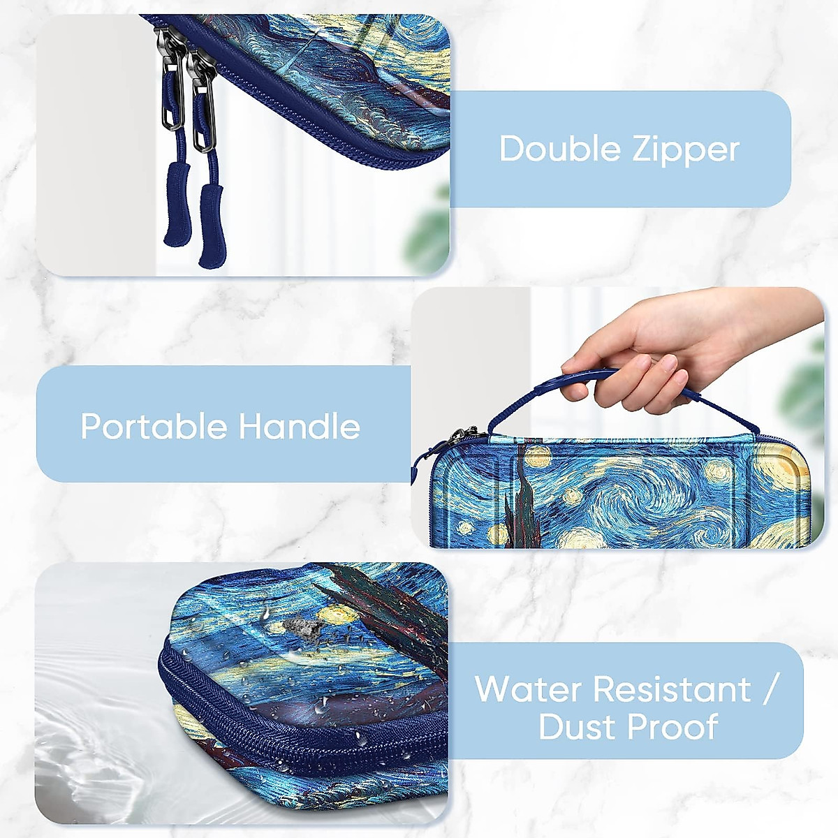 Fintie Carrying Case for Nintendo Switch OLED Model 2021/Switch 2017, [Shockproof] Hard Shell Protective Cover Travel Bag with 10 Game Card Slots & Inner Pocket, Starry Night