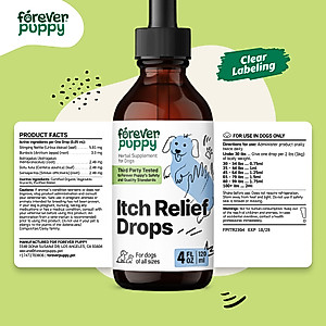 Itch Skin Relief for Dogs - Nutritional Drops for Dry Itchy Skin w/Soothing Gotu Kola - Itchy Paws Dog Relief w/Stinging Nettle Leaf - Herbal Dog Vitamins and Supplements for Happy Pets - 4 oz