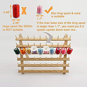 New brothread 4X60 Spools Wooden Thread Rack/Thread Holder Organizer with Hanging Hooks for Embroidery Quilting and Sewing Threads