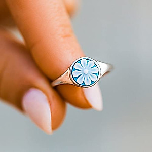 Pura Vida Silver-Plated Cameo Flower Stackable Ring - Brass Base, Stylish Design - Size 5