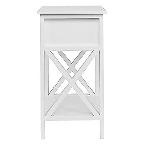 Bonnlo White Nightstand with Drawer and Shelf, Farmhouse Night Stands for Bedrooms Set of 2, End Table Bed Side Table/Night Stand with Rustic Handle for Small Spaces, Dorm, Kids’ Room, Living Room