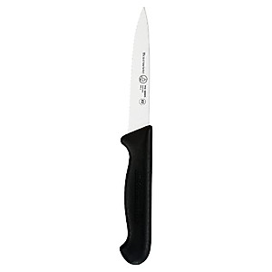 Messermeister Pro Series 4” Serrated Spear Point Paring Knife - German X50 Stainless Steel & NSF-Approved PolyFibre Handle - 15-Degree Edge, Rust Resistant & Easy to Maintain - Made in Portugal