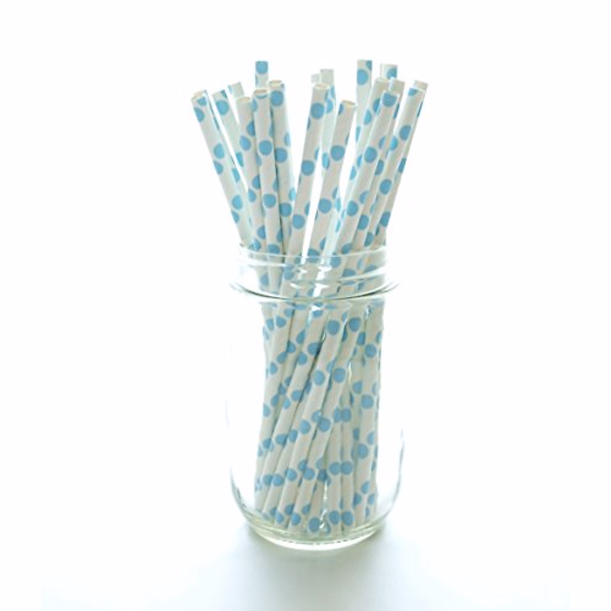 Light Blue Polka Dot Straws (25 Pack) - Paper Baby Shower Straws for Candy Buffets, Dessert Table Decor or Wedding Favors