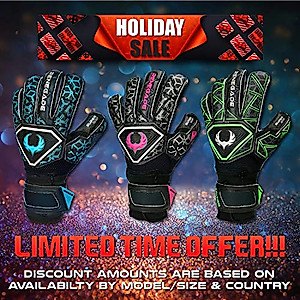 Renegade GK Triton Specter Goalie Gloves with Pro-Tek Fingersaves | 3.5+3mm Super Grip & 4mm Duratek | Black & Blue Soccer Goalkeeper Gloves (Size 5, Kids, Boys, Girls, Roll Cut, Level 2)