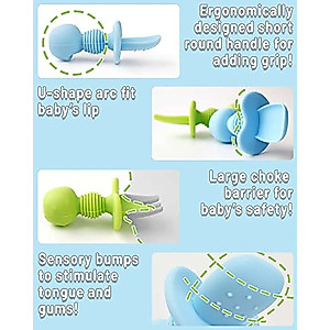 6 Pcs Silicone Baby Spoons First Stage and Baby Fork, Toddler Utensils for Baby Led Weaning, Chewable Baby Utensils for Self-Feeding