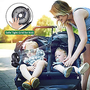 AJOYEUX Battery Operated Clip on Fan, Portable Rechargeable USB Personal Fan 3 In 1 with hook and LED for camping, stroller, car seat, office