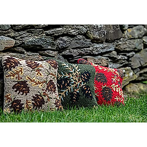 Chandler 4 Corners Artist-Designed Northwoods Cones Hand-Hooked Wool Decorative Throw Pillow (18” x 18”) Lake & Lodge Pillow for Couches & Beds - Easy Care & Low Maintenance - Square Cabin Pillow