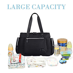 Diaper Tote Bag Diaper Bag,Travel Diaper Carry Bag, Baby Nappy Diaper Bag for Mom Grils Unisex Maternit. Multi Pocket, Tote Bag Beach Bag Travel Handbag Canva Large(Black)