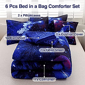 A Nice Night Galaxy 6Pcs Bedding Sets Outer Space Comforter Bed in a Bag 3D Printed Quilt,for Children Boy Girl Teen Kids,Full 6Pcs